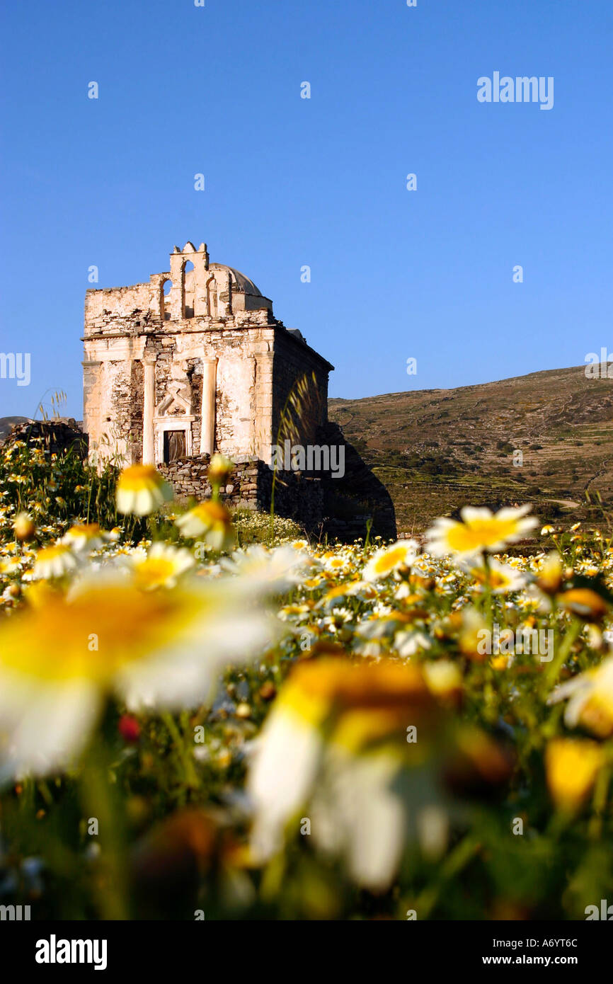 greece cyclades sikinos the temple of episkopi at springtime Stock ...