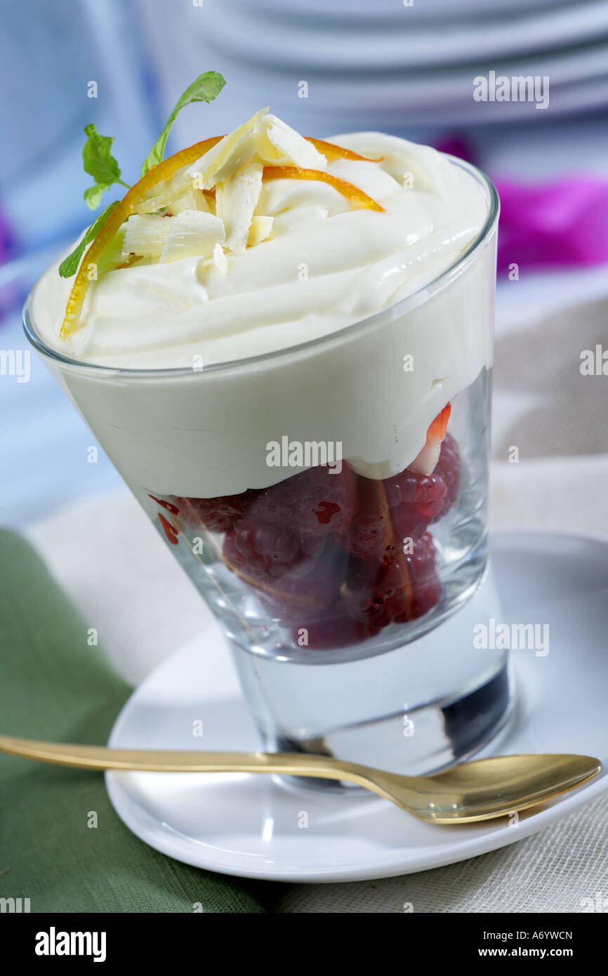 White chocolate mousse with red fruit Stock Photo - Alamy