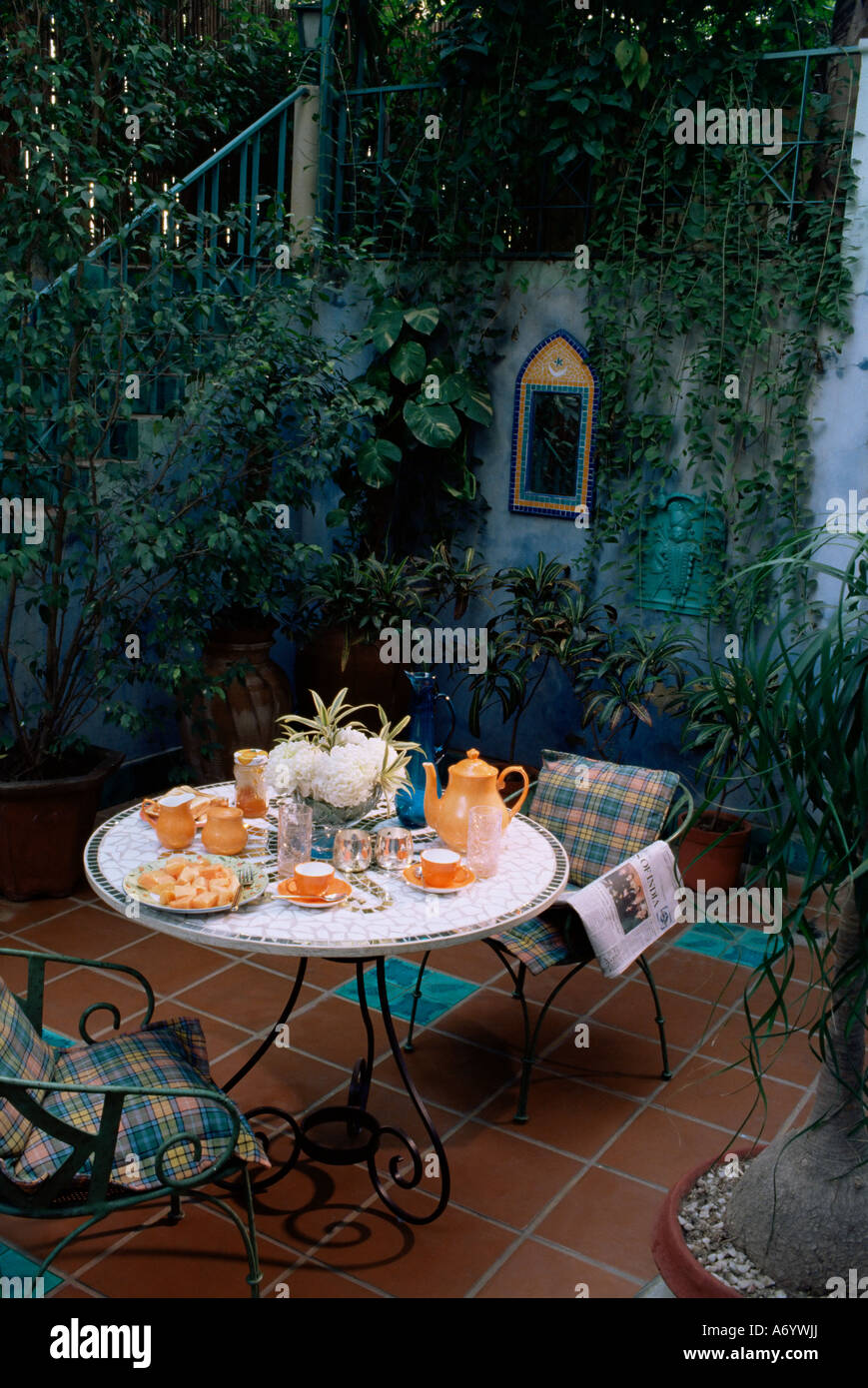 Secluded private courtyard of a new build house New Delhi India Asia ...