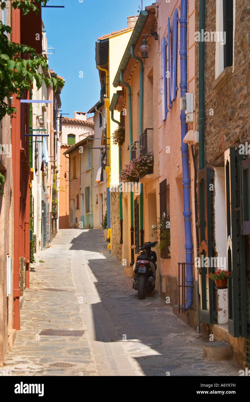 A narrow street in the old town. Collioure. Roussillon. France. Europe ...