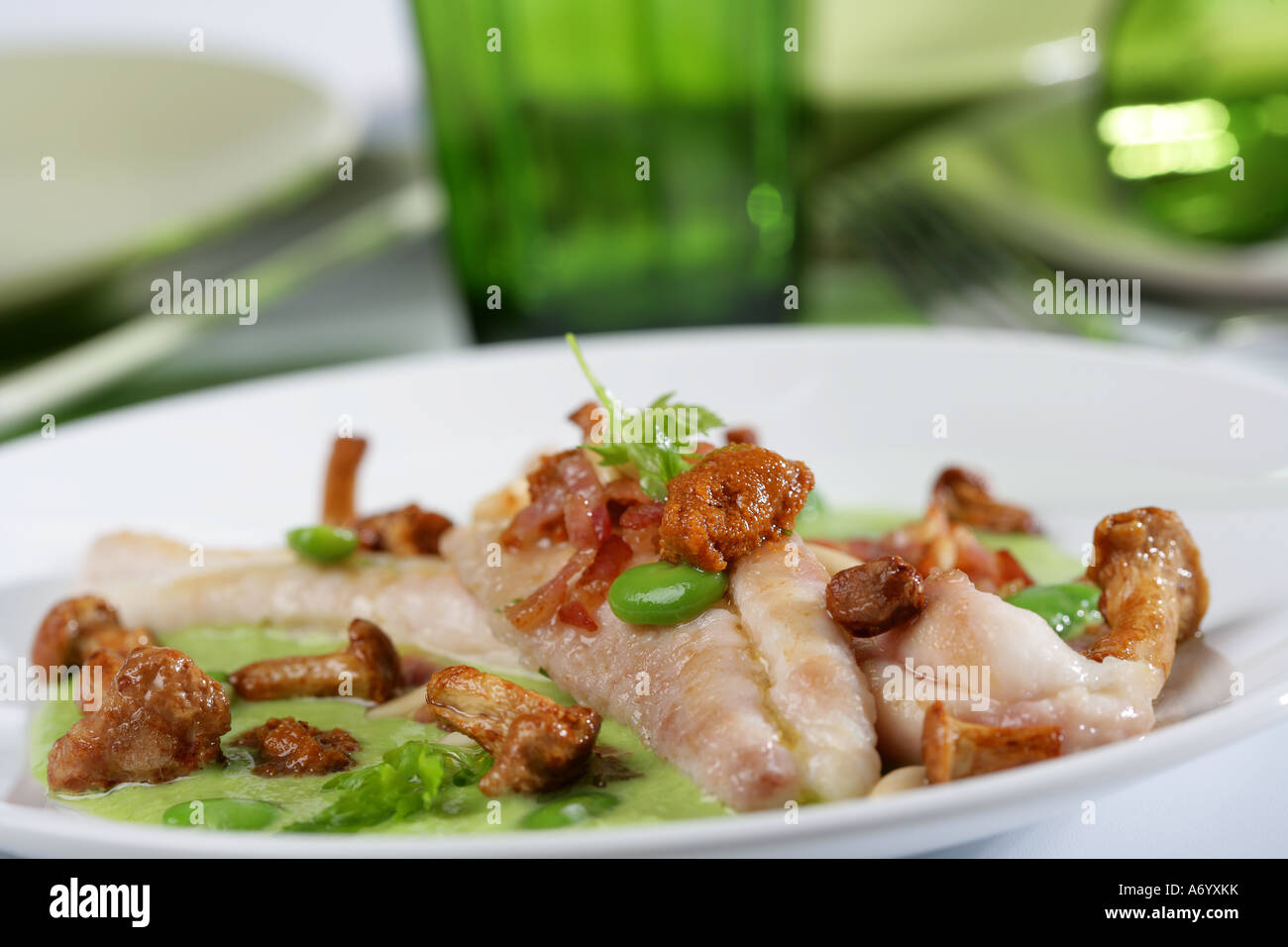 Sole fish with tender broad beans with sea urchin roe and wild ...