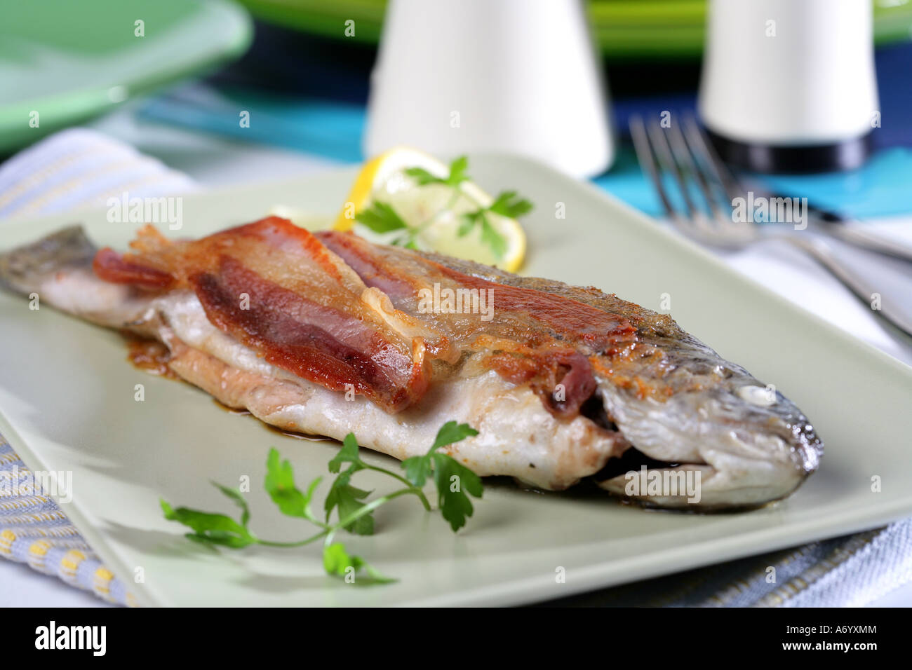 Stone cooked trout Stock Photo - Alamy