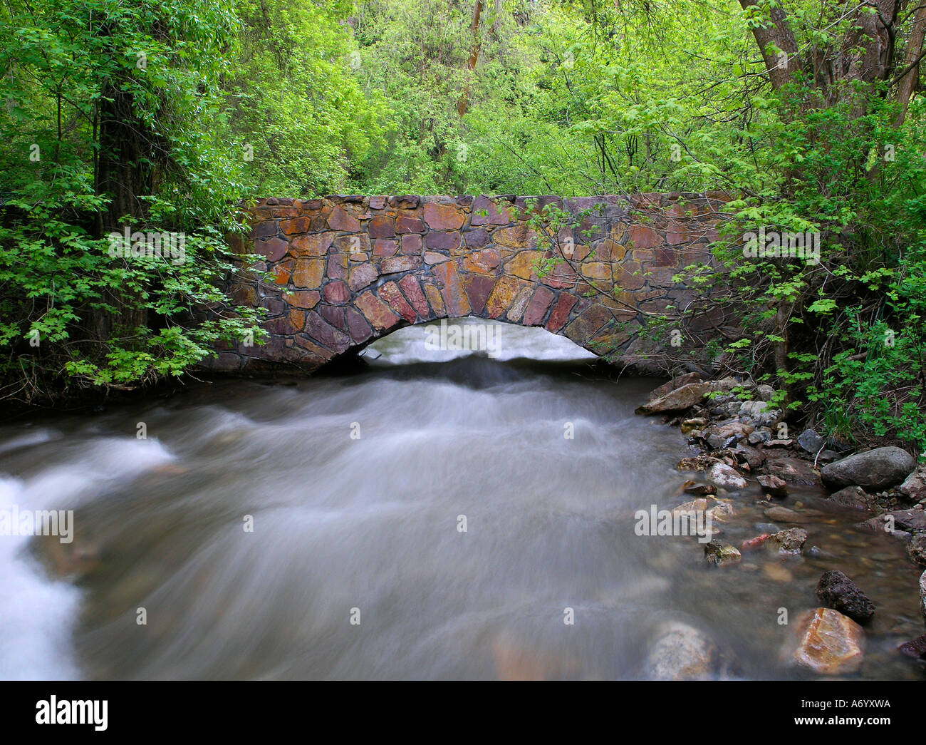 Stone bridge on Mill Creek in Mill Creek Canyon near Salt Lake City ...