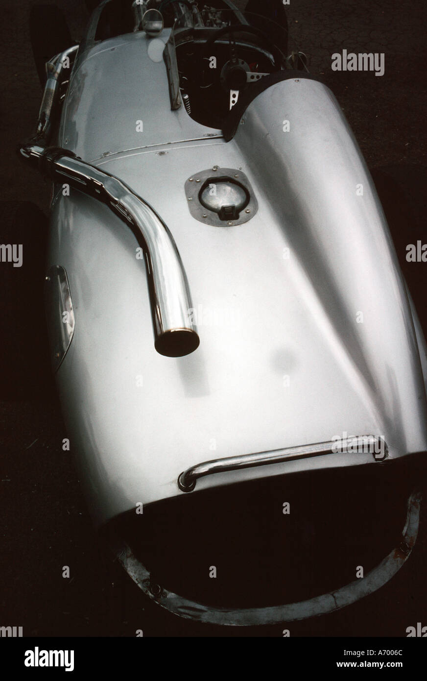 Tail and exhaust pipe classic silver racing car Stock Photo - Alamy