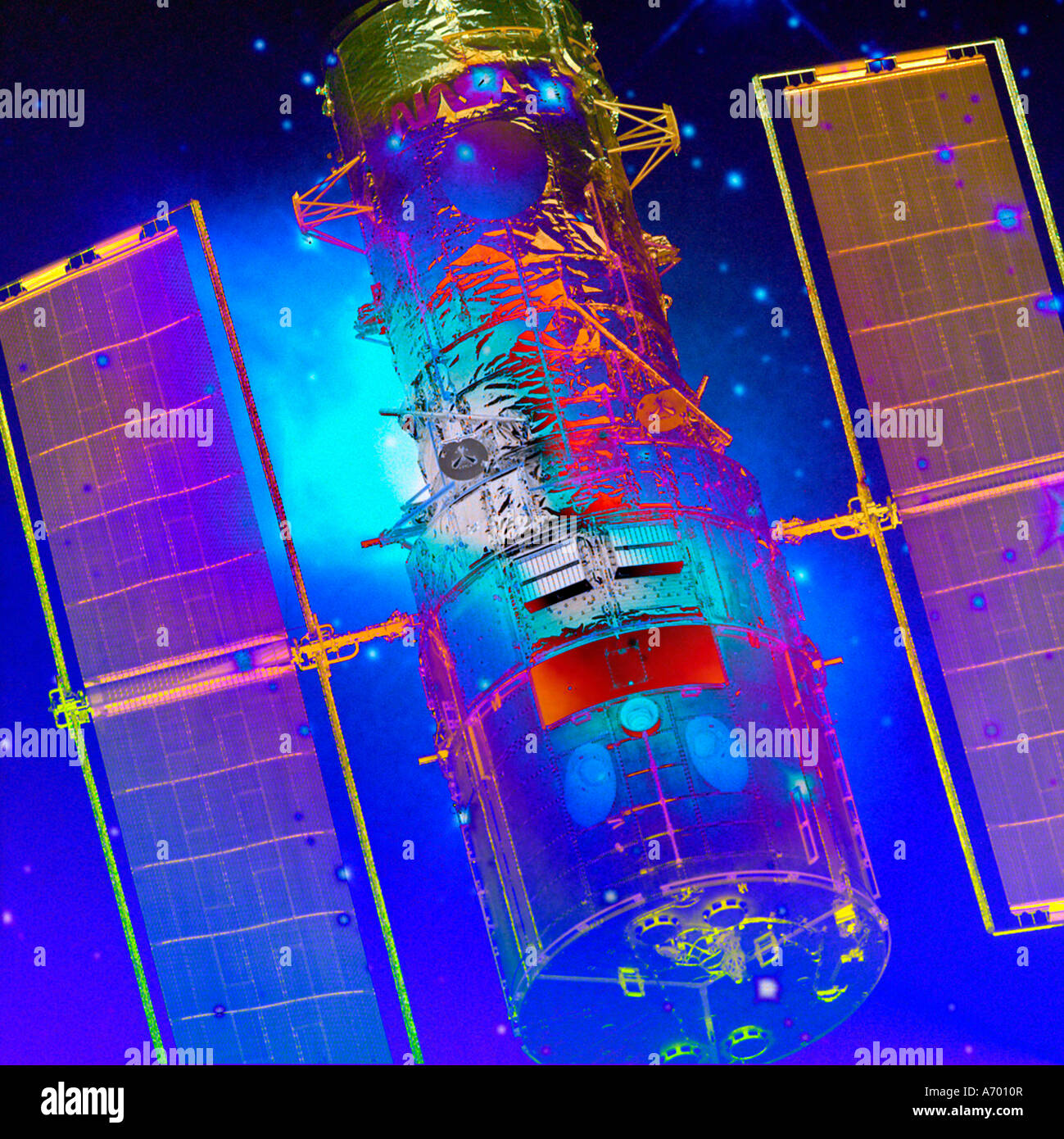 computer generated 3D model of Hubble Telescope in lunar orbit of night ...
