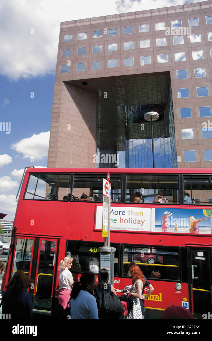 London bus at bus stop on London Bridge with No 1 London Bridge ...