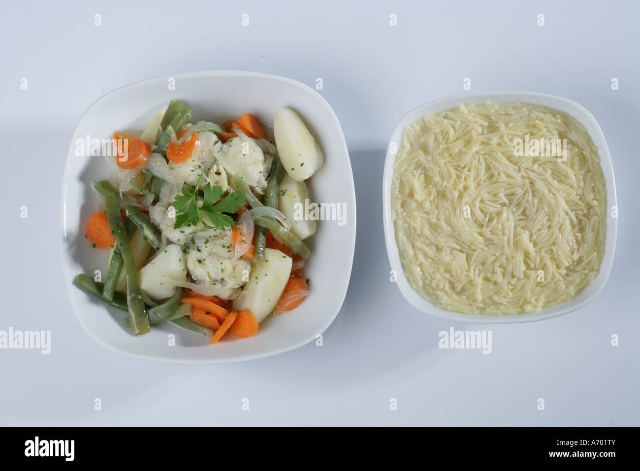 Monkfish with vegetables and noodles soup Stock Photo - Alamy