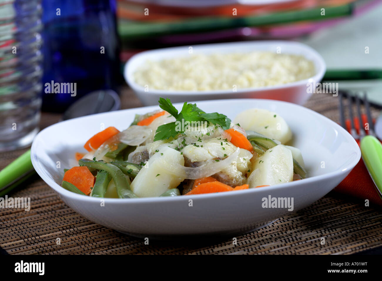Monkfish with vegetables and noodles soup Stock Photo - Alamy