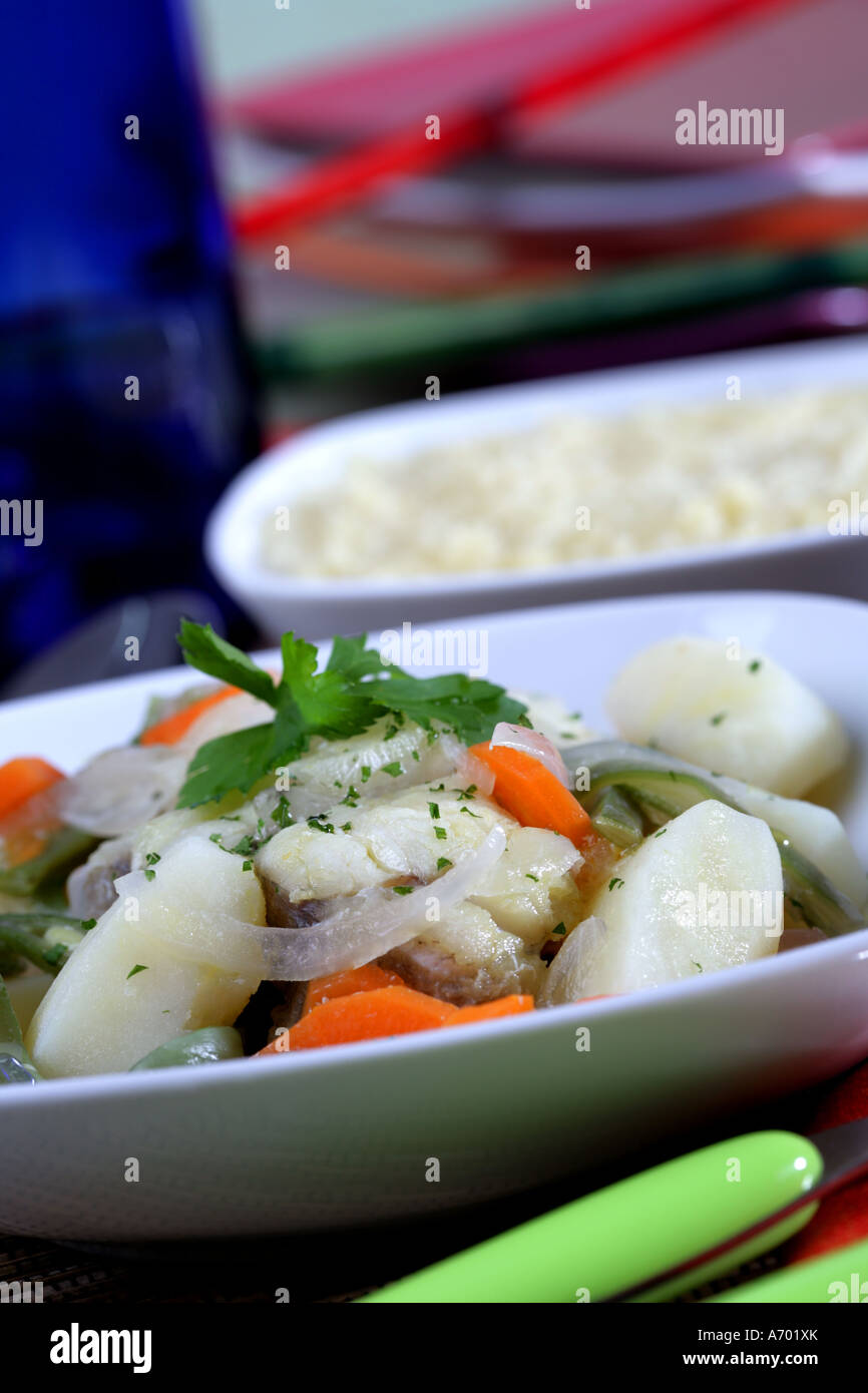 Monkfish with vegetables and noodles soup Stock Photo - Alamy
