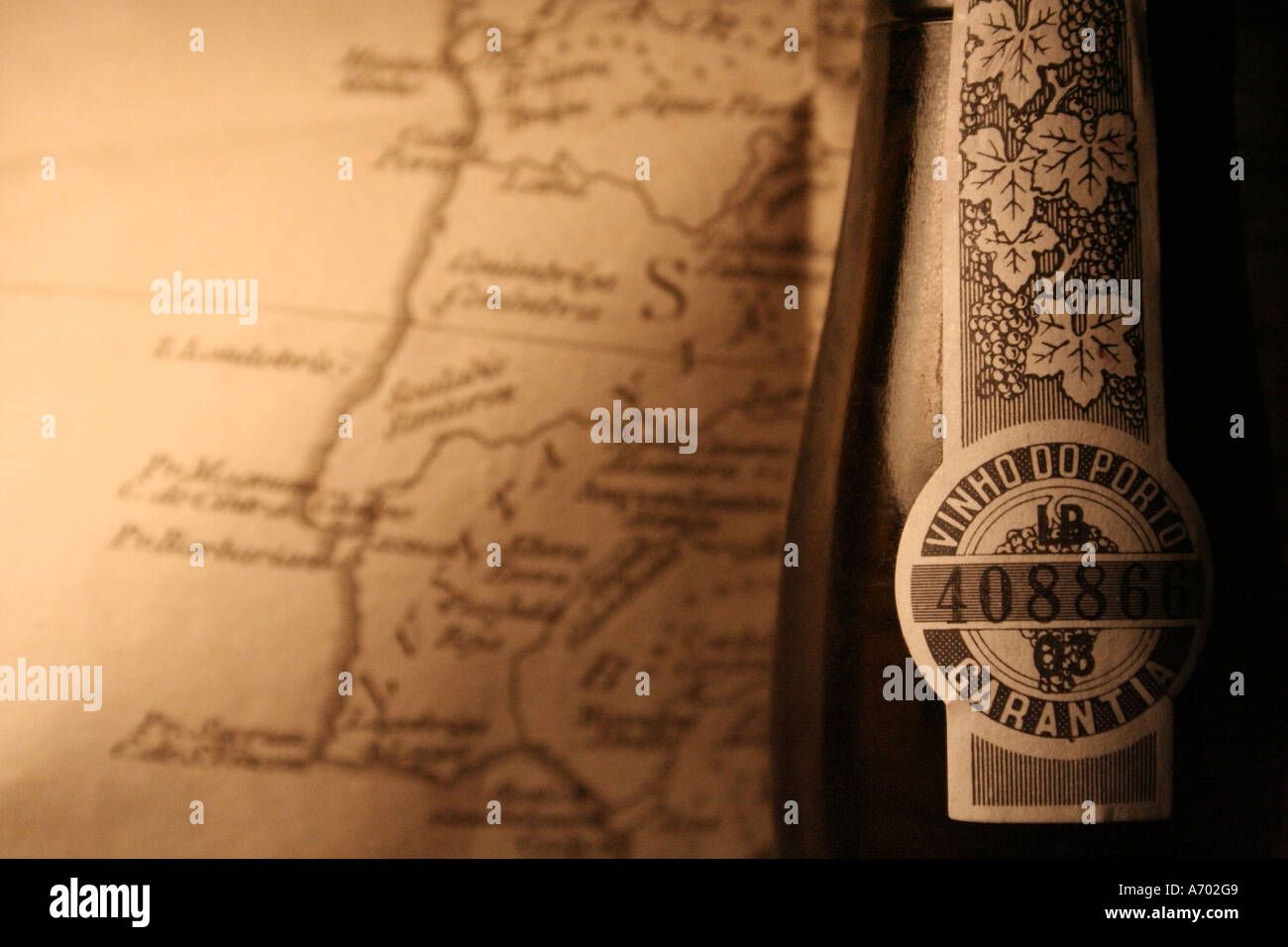 18th-century map of Portugal with bottle of port Stock Photo - Alamy