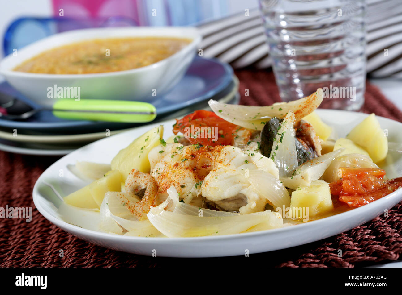 Noodle soup made with monkfish casserole Stock Photo - Alamy