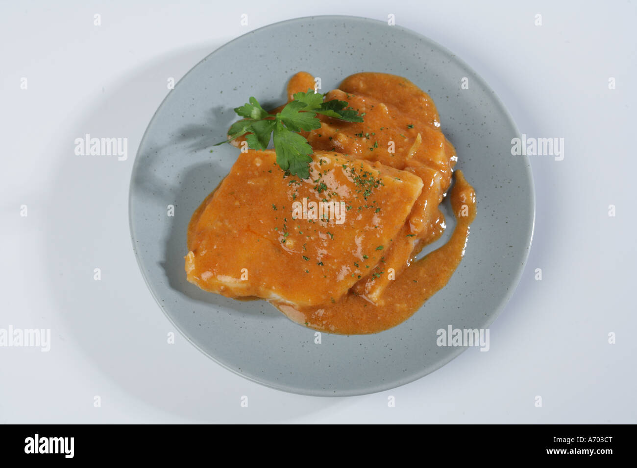 Weakfish all i pebre cooked with potatoes pepper and garlic Stock Photo ...