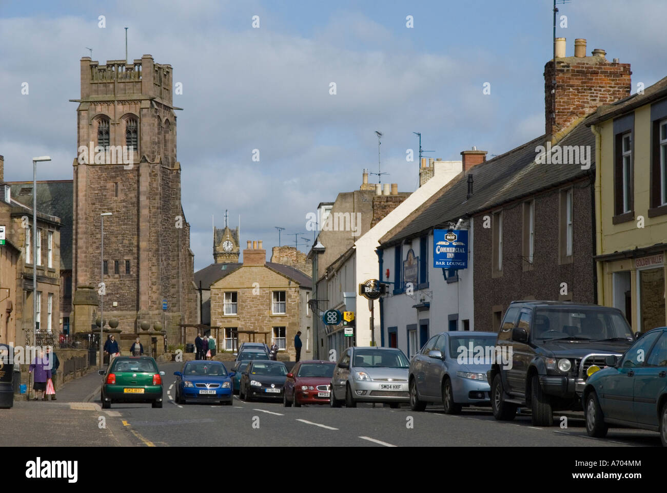 Coldstream Berwickshire Scottish Borders the High Street seen in April ...
