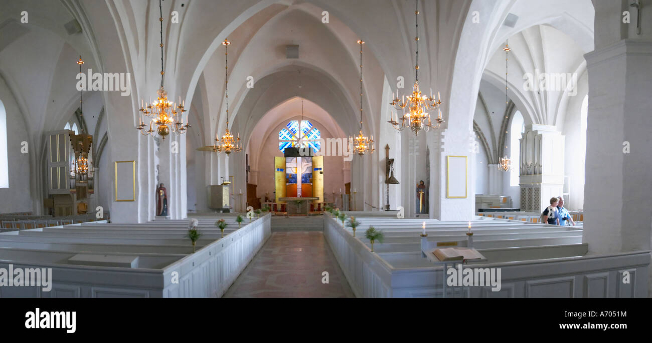 The Vaxjo cathedral church. The vaulted interior with the altar. Vaxjo ...