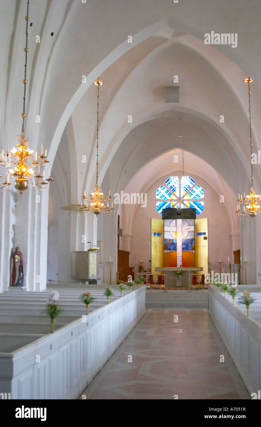 The Vaxjo cathedral church. The vaulted interior with the altar. Vaxjo ...