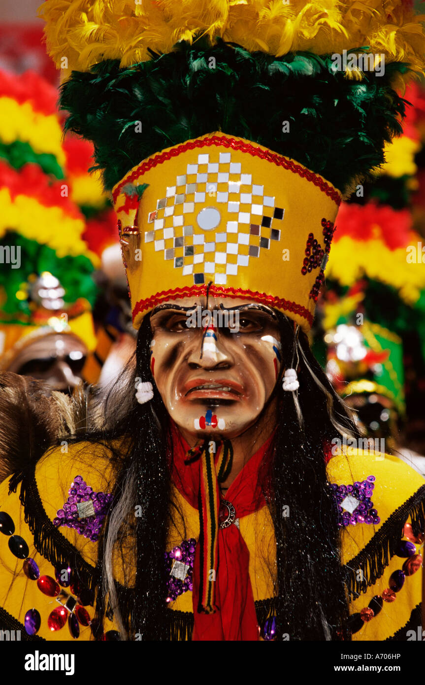 Portrait of a Tobas warrior the Devil dance La Diablada carnival Oruro ...
