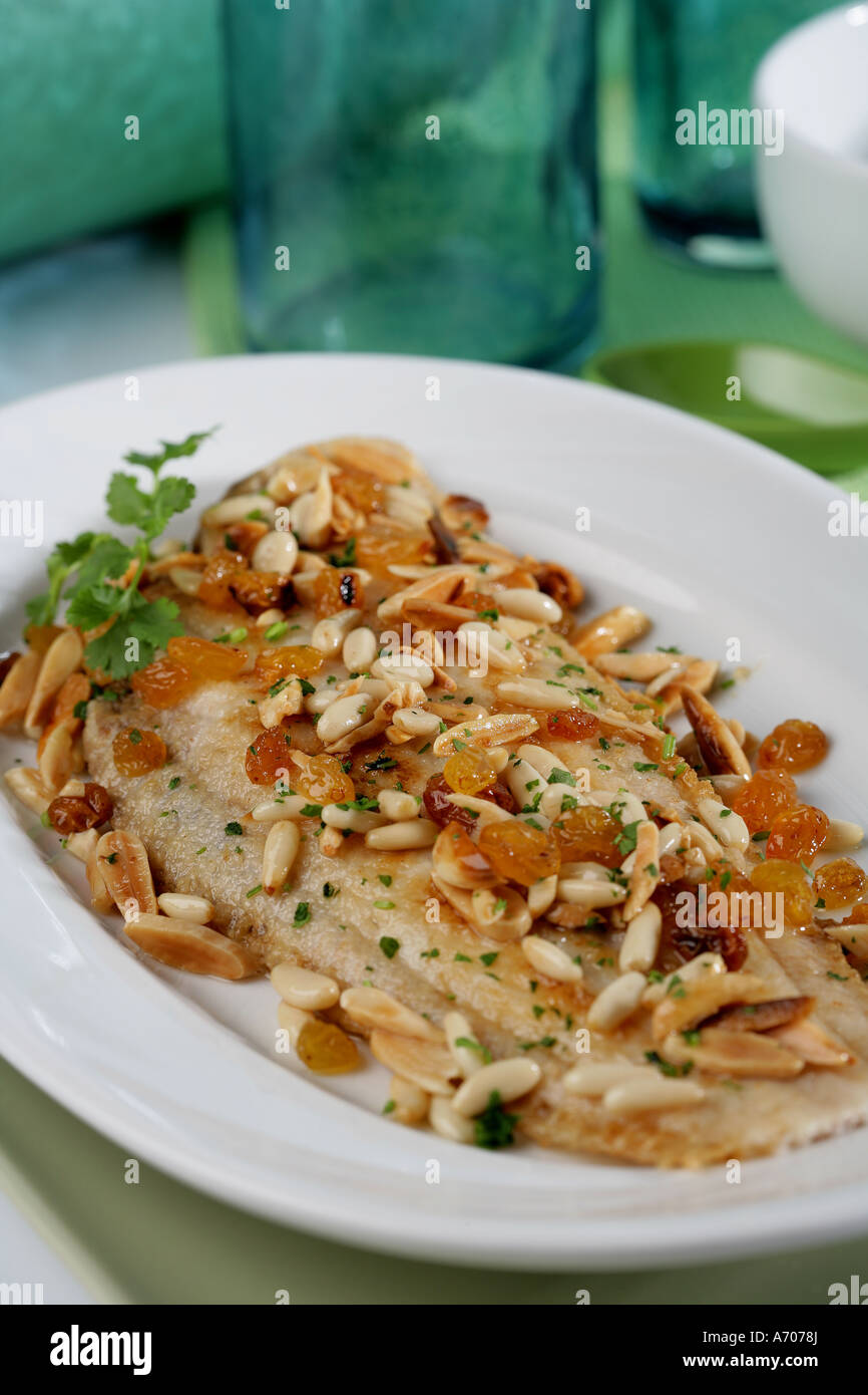 Sole fish with nuts Stock Photo - Alamy