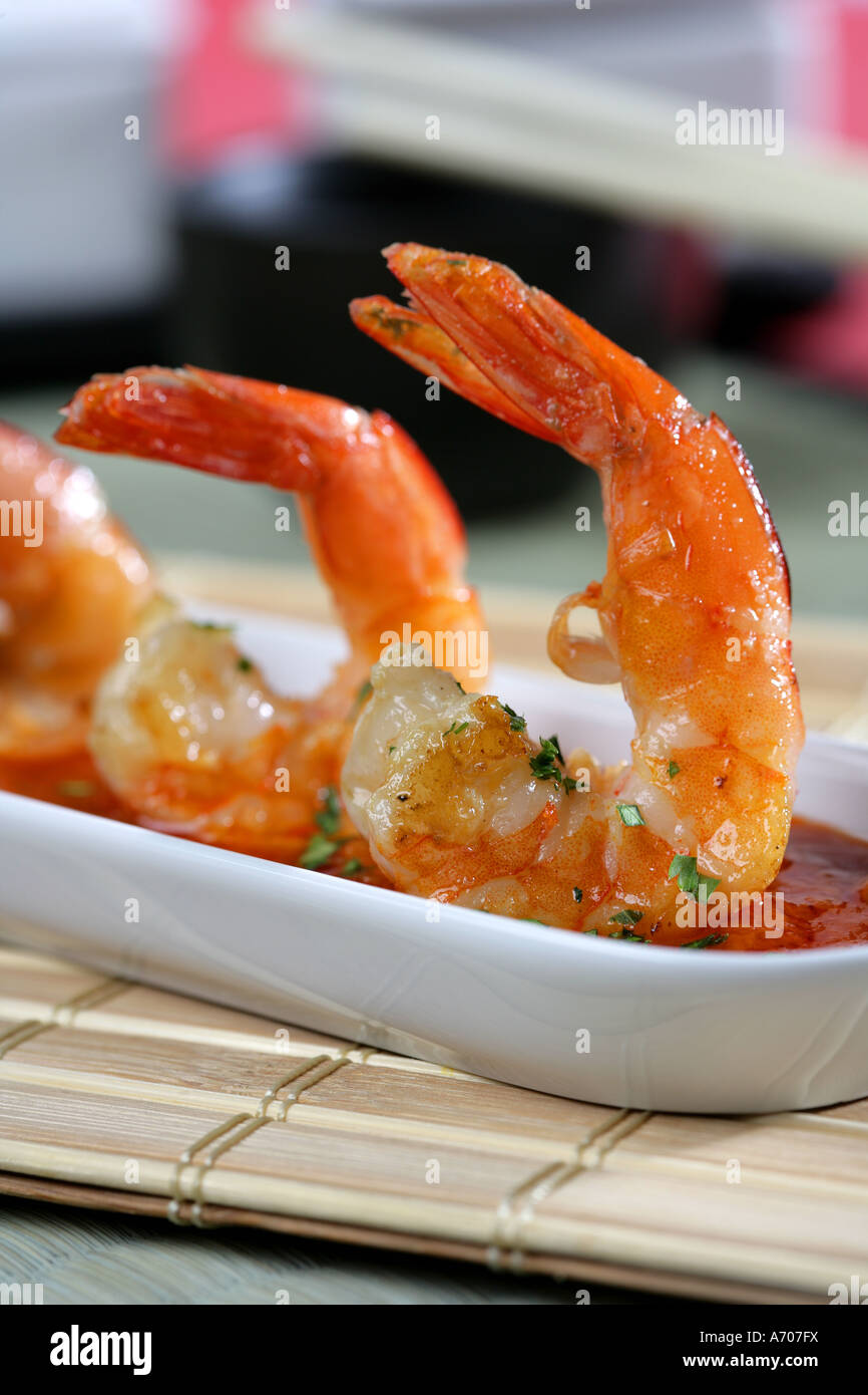 Prawns with romesco sauce Stock Photo - Alamy