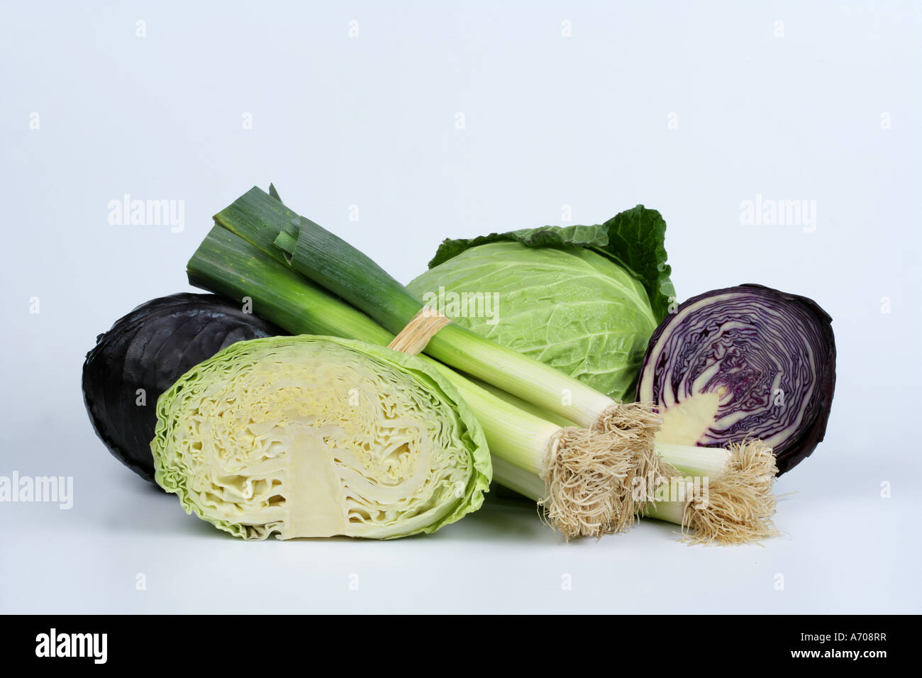 Vegetable selection leeks and cabbages Stock Photo - Alamy