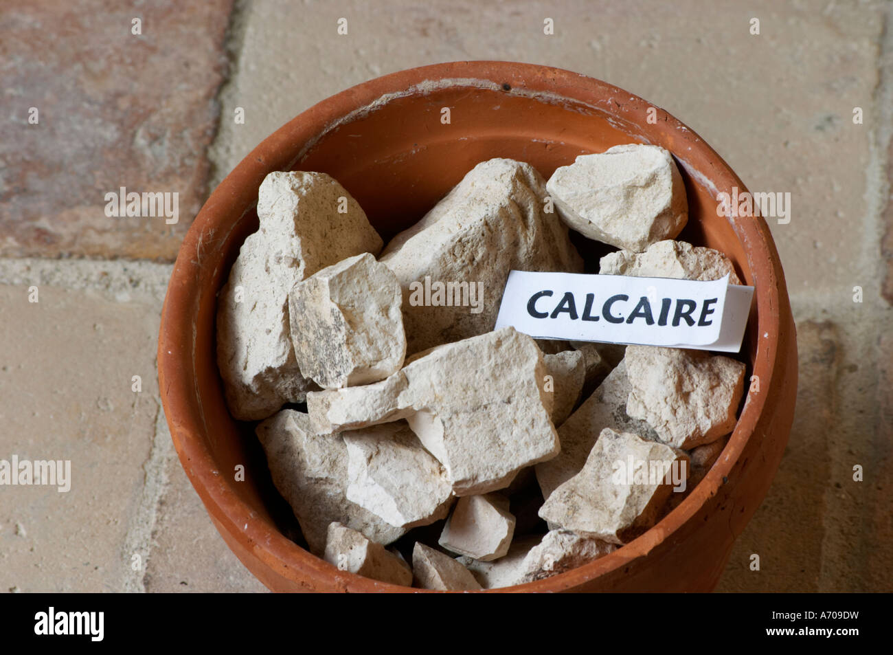 Plant pot with soil sample to illustrate different soil types, part of ...