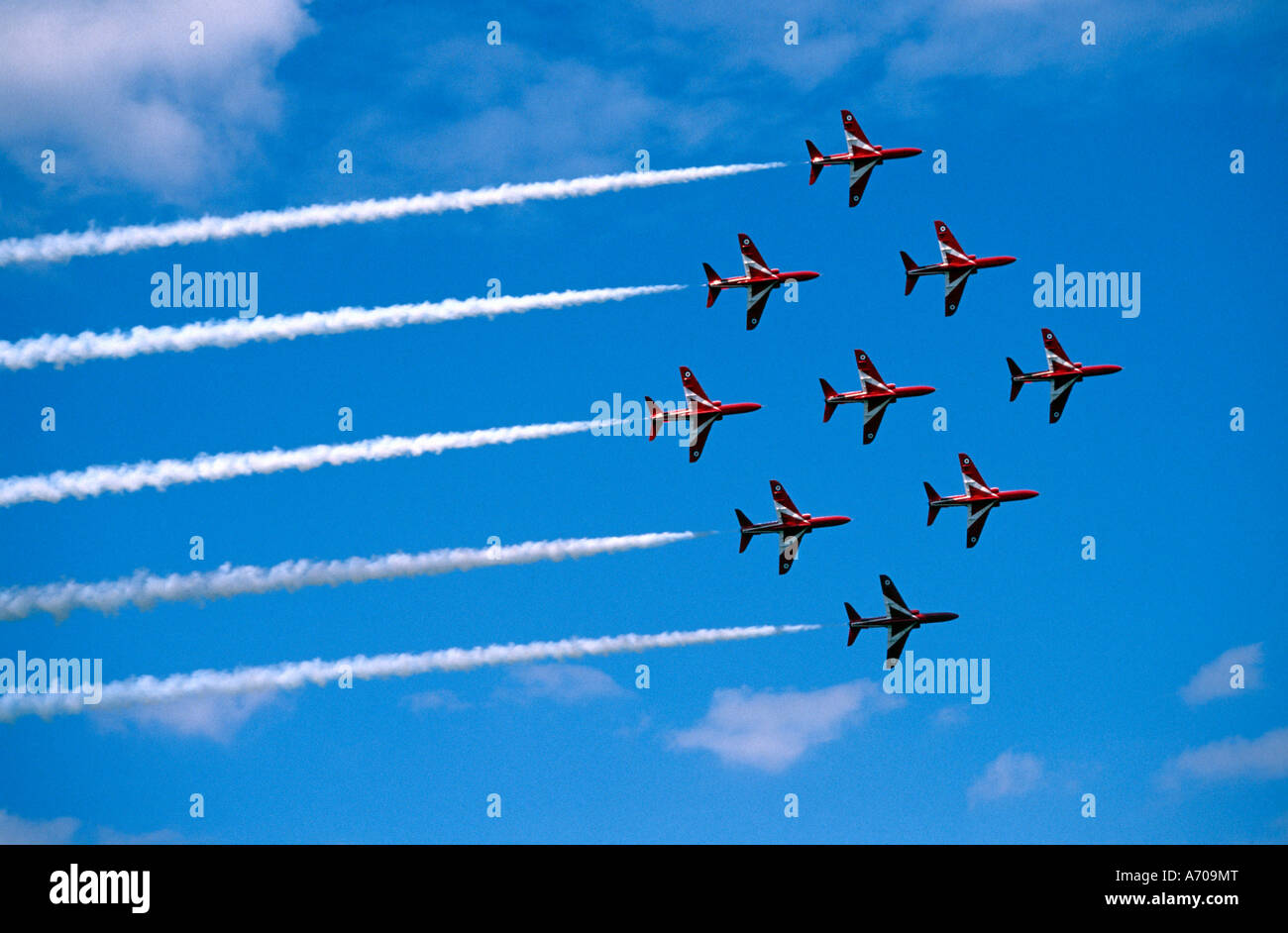 Royal Air Force Red Arrows formation flying display team in Diamond ...