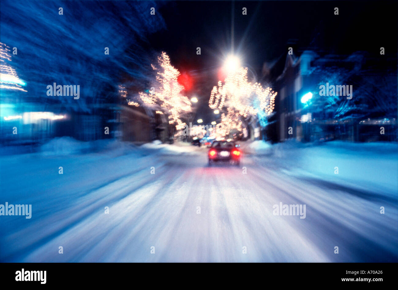 Winter drive at night Stock Photo - Alamy