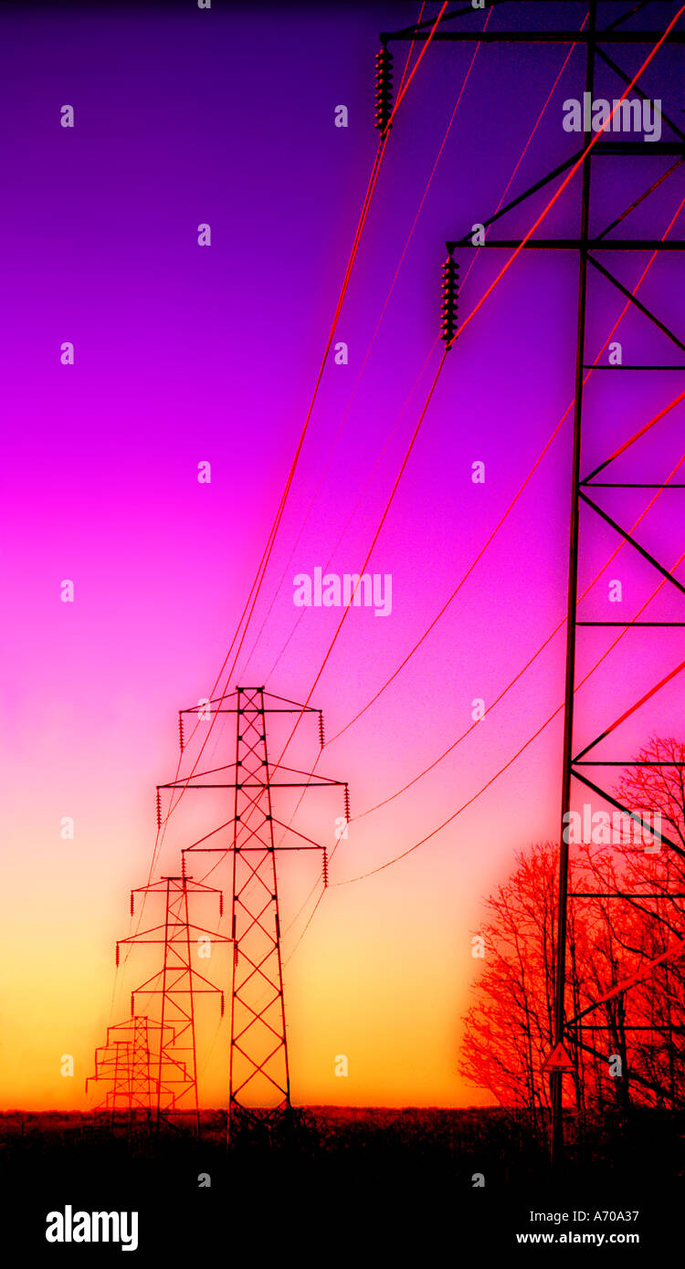 Power towers at sunset Stock Photo - Alamy