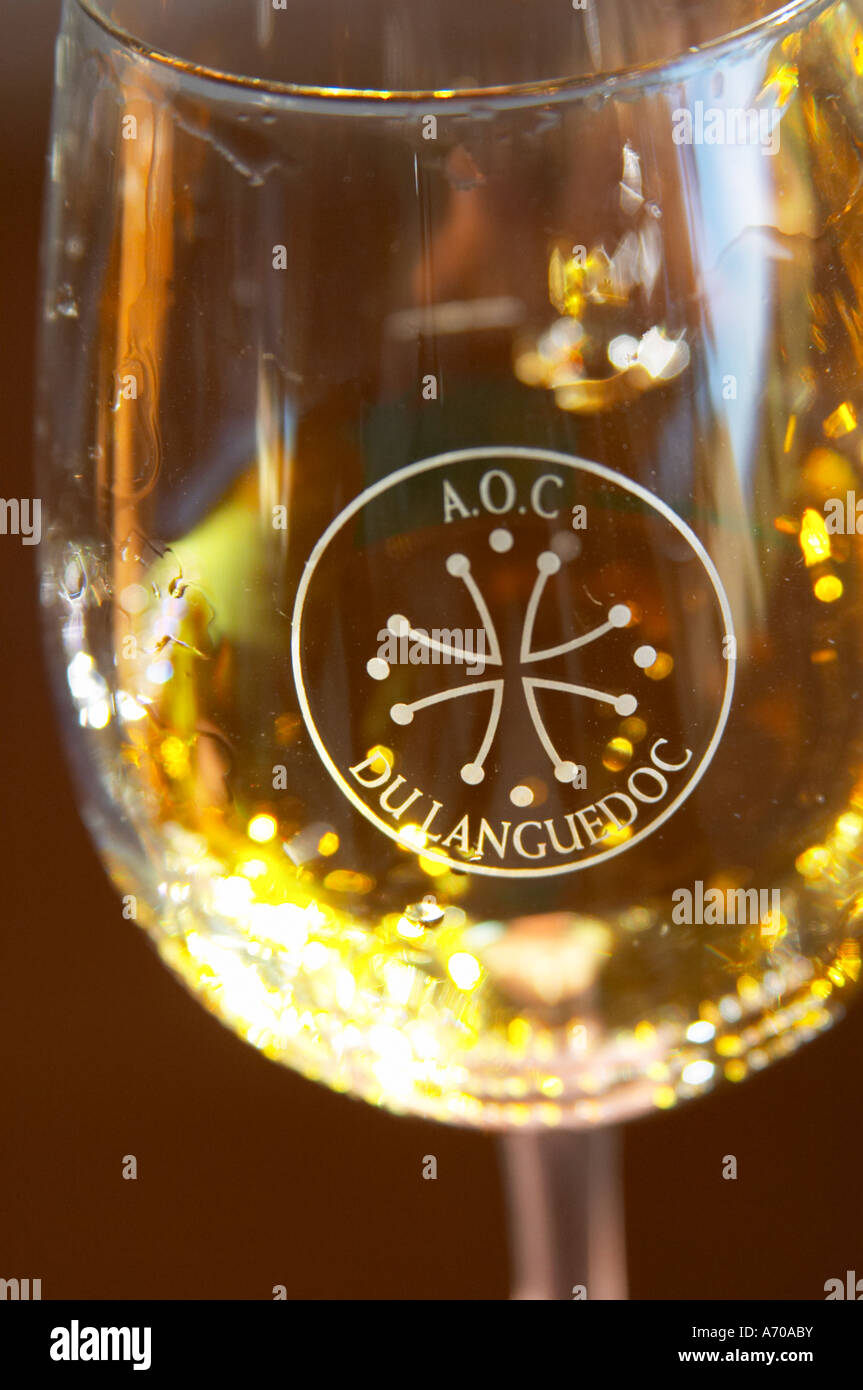 Glass embossed with AOC du Languedoc and the Languedocien Cathar cross ...