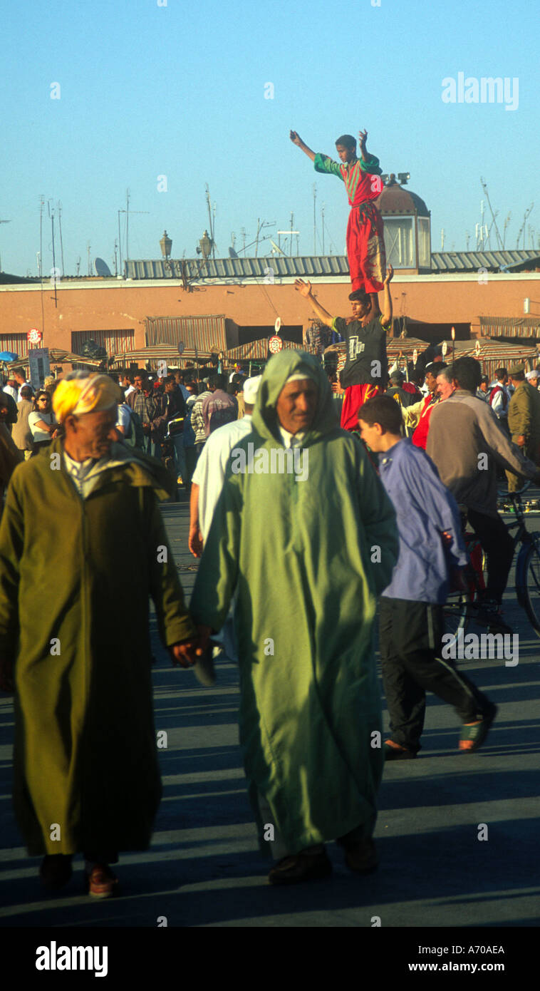 Acrobats and crowds in Place Jema al Fna Marrakech Morocco Stock Photo ...