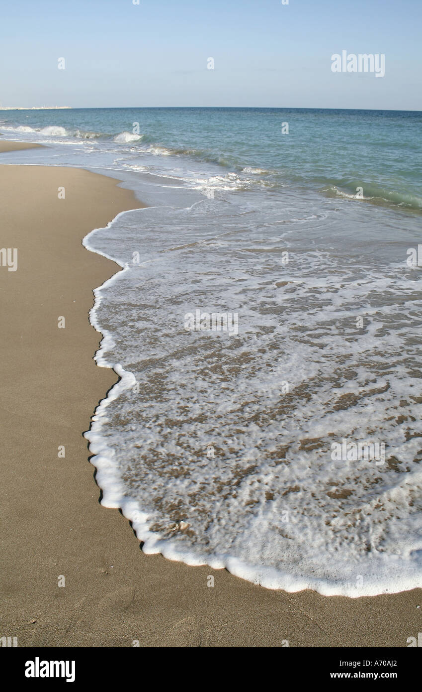 Deserted lonely beach in the early season El Vendrell, Coma Ruga Costa ...