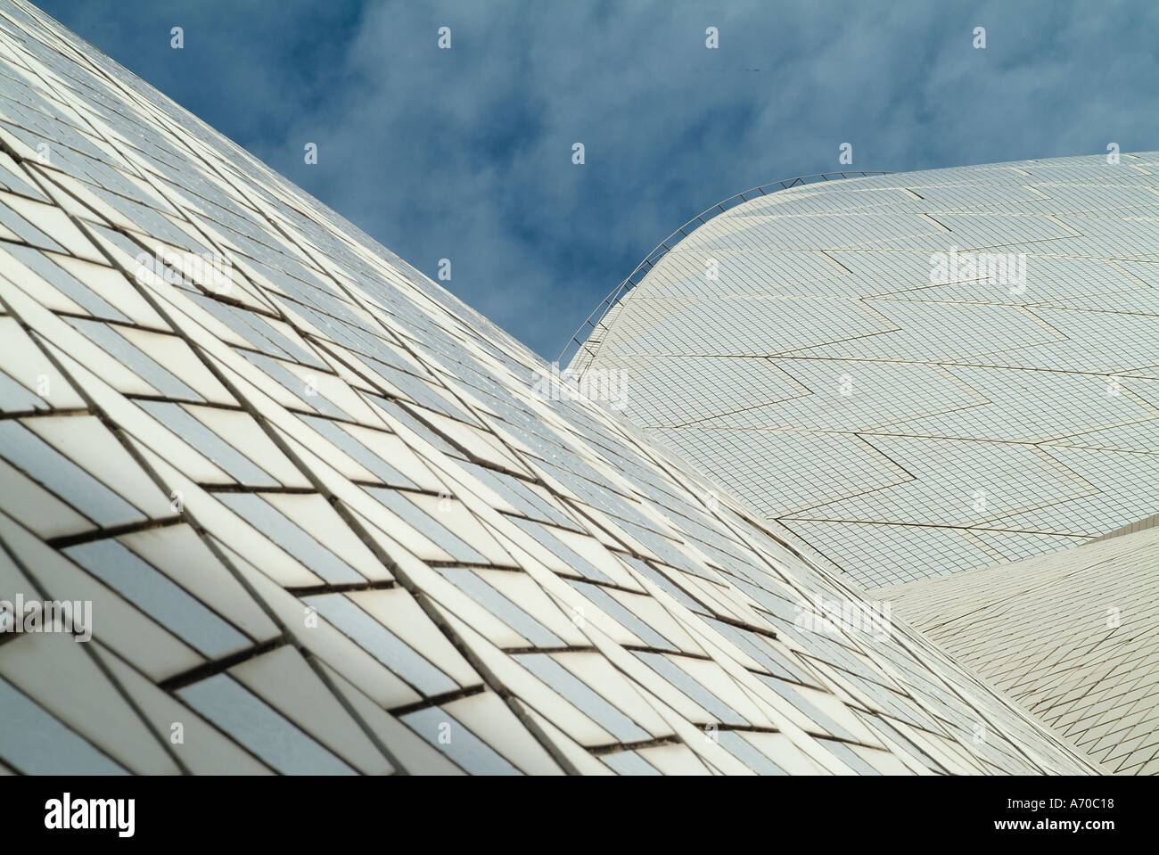 Sydney Opera House taken from a close up abstract angle with a blue sky ...