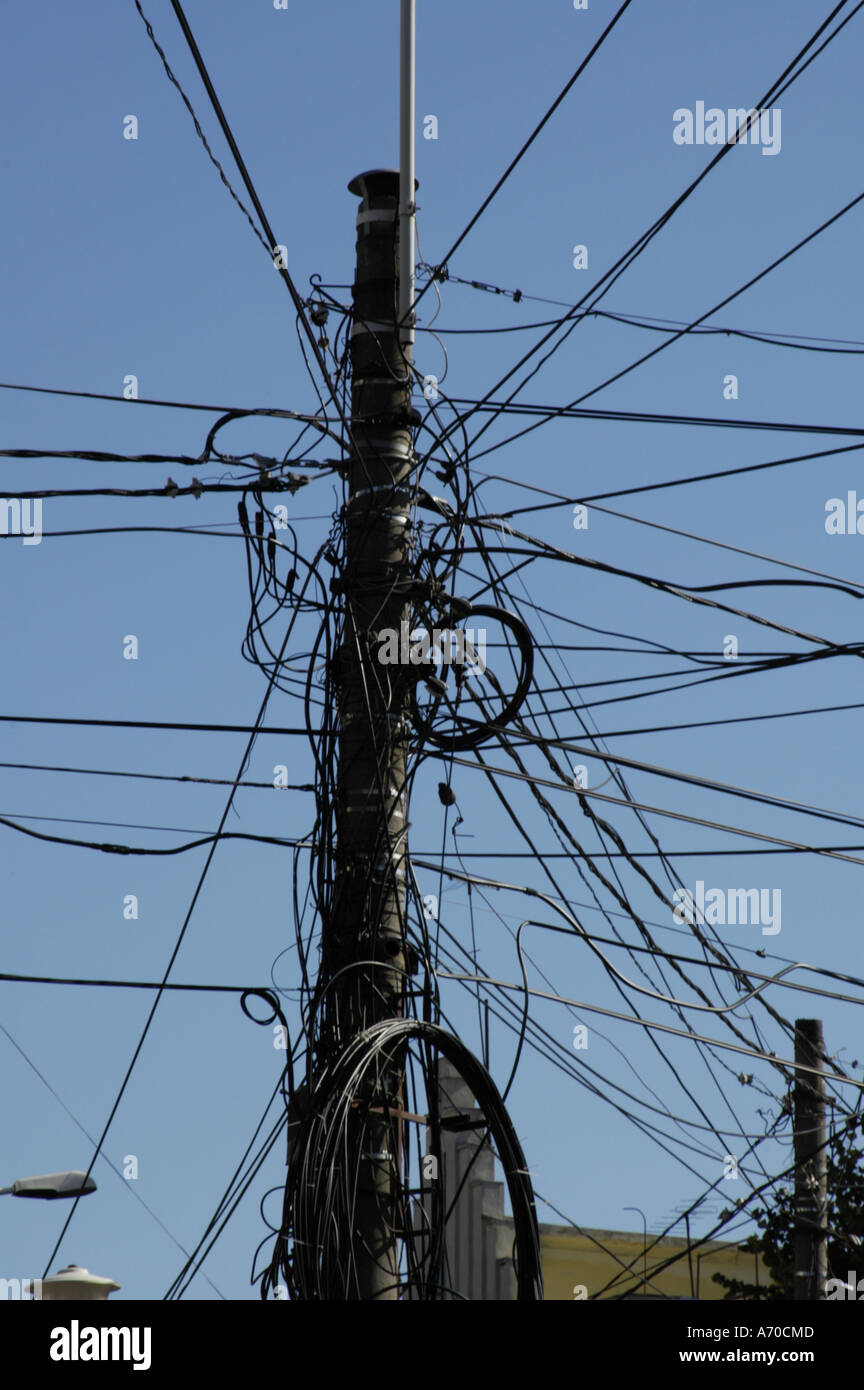 chaotic wires at pole, chaos, information chaos, data chaos Stock Photo ...