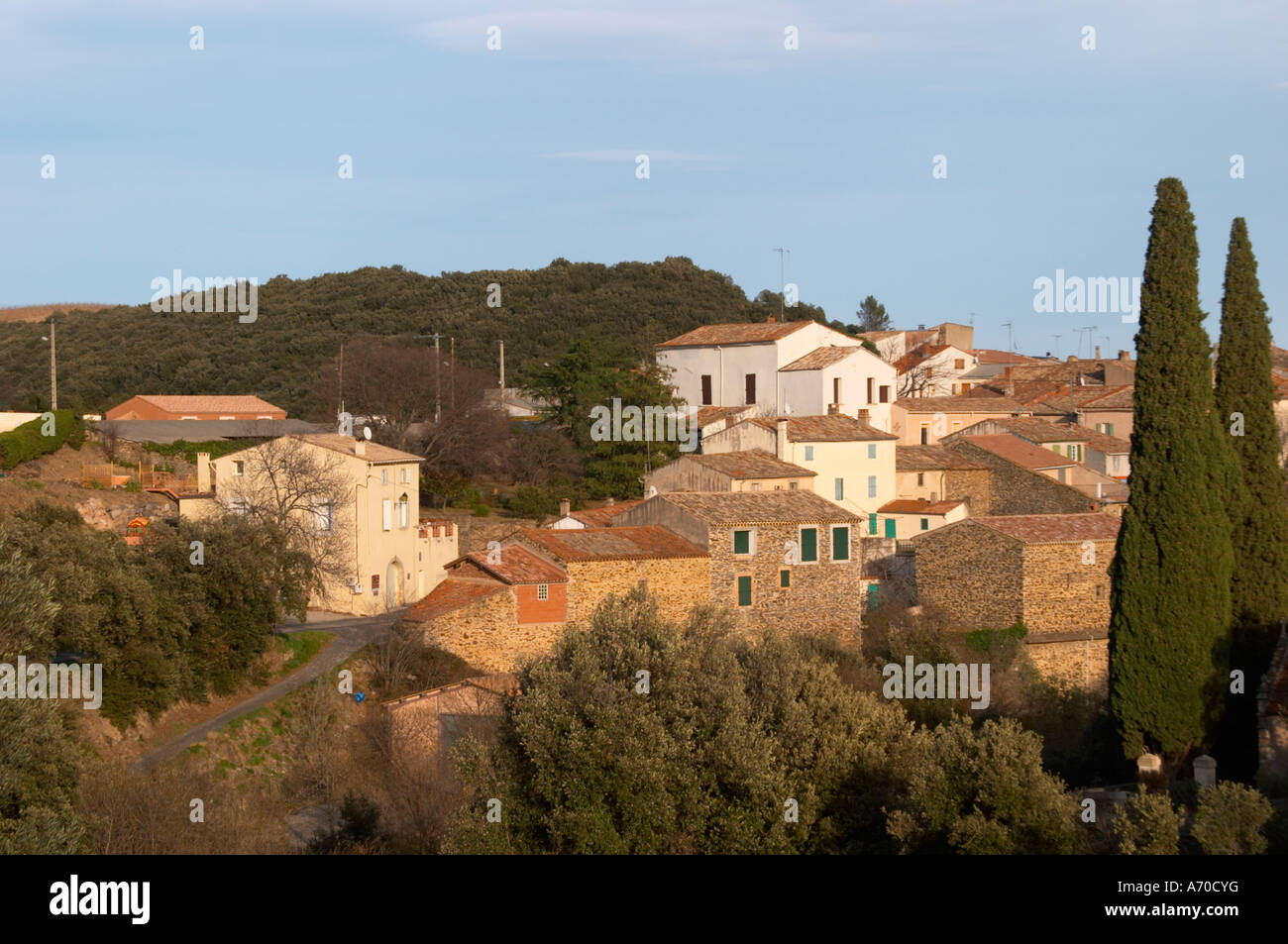 Village and Chateau de La Liquiere Faugeres. Languedoc. France. Europe ...