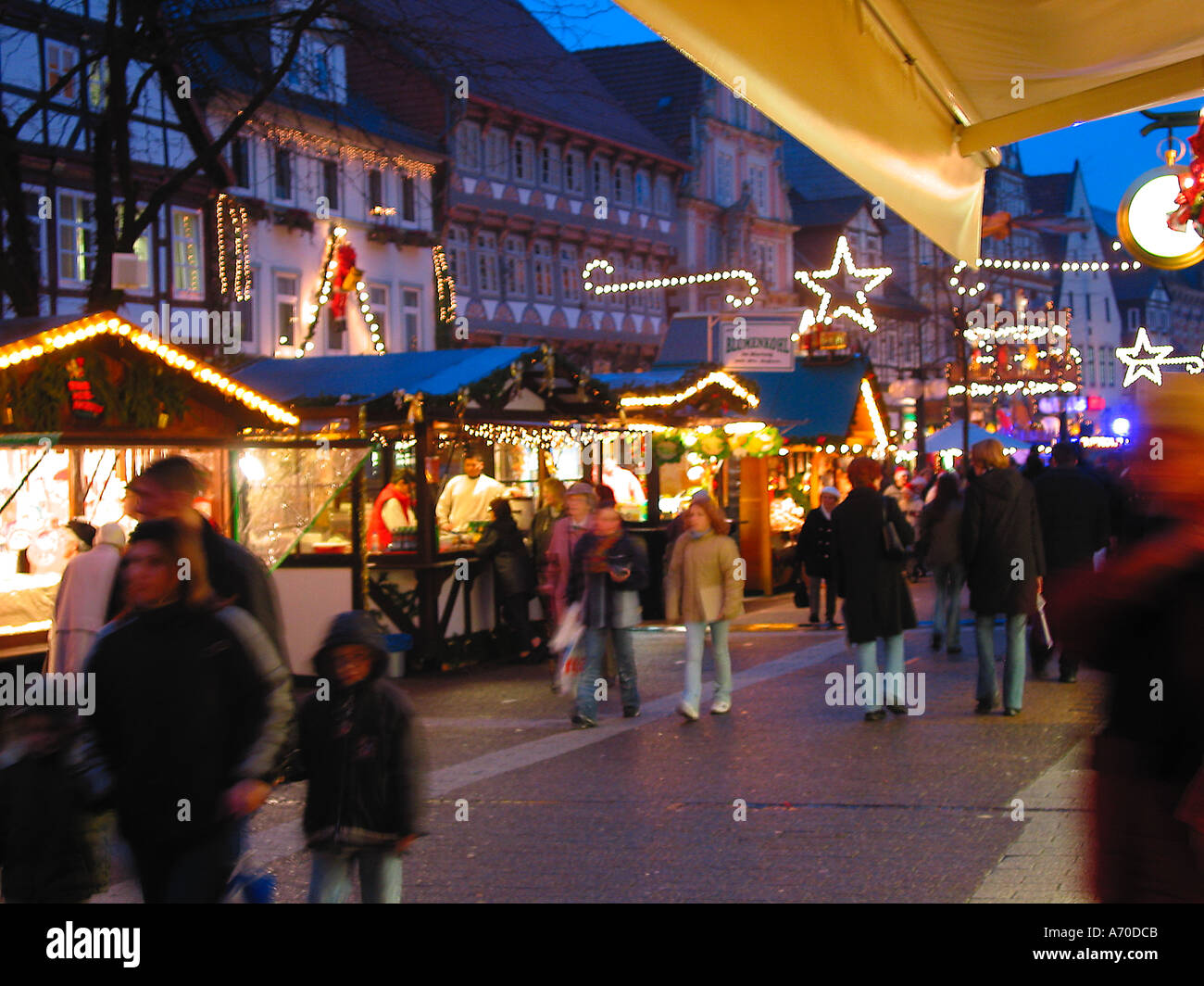 Stands by a Christmas fair Stock Photo - Alamy