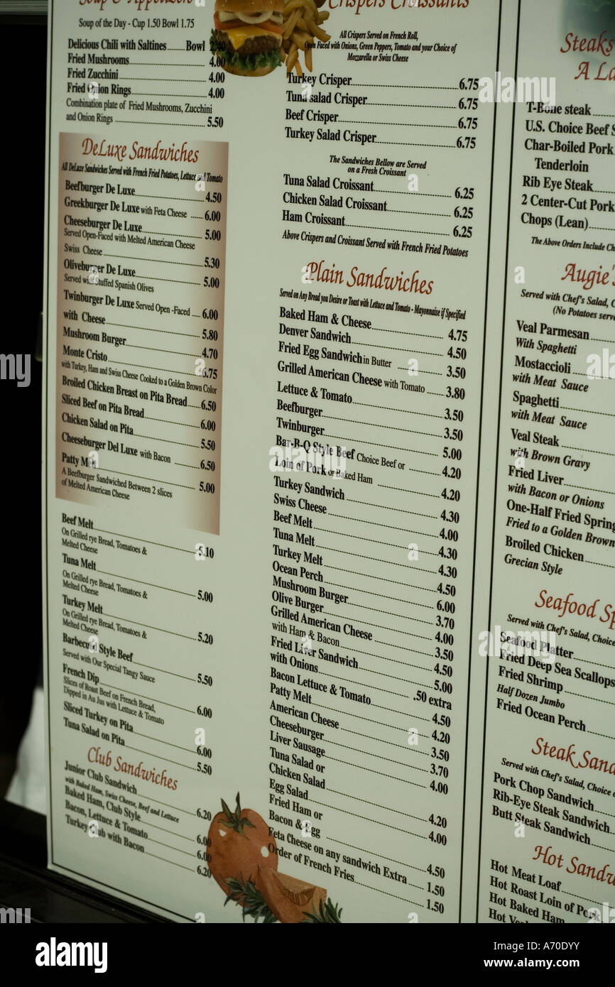 Diner menu in a window Stock Photo - Alamy