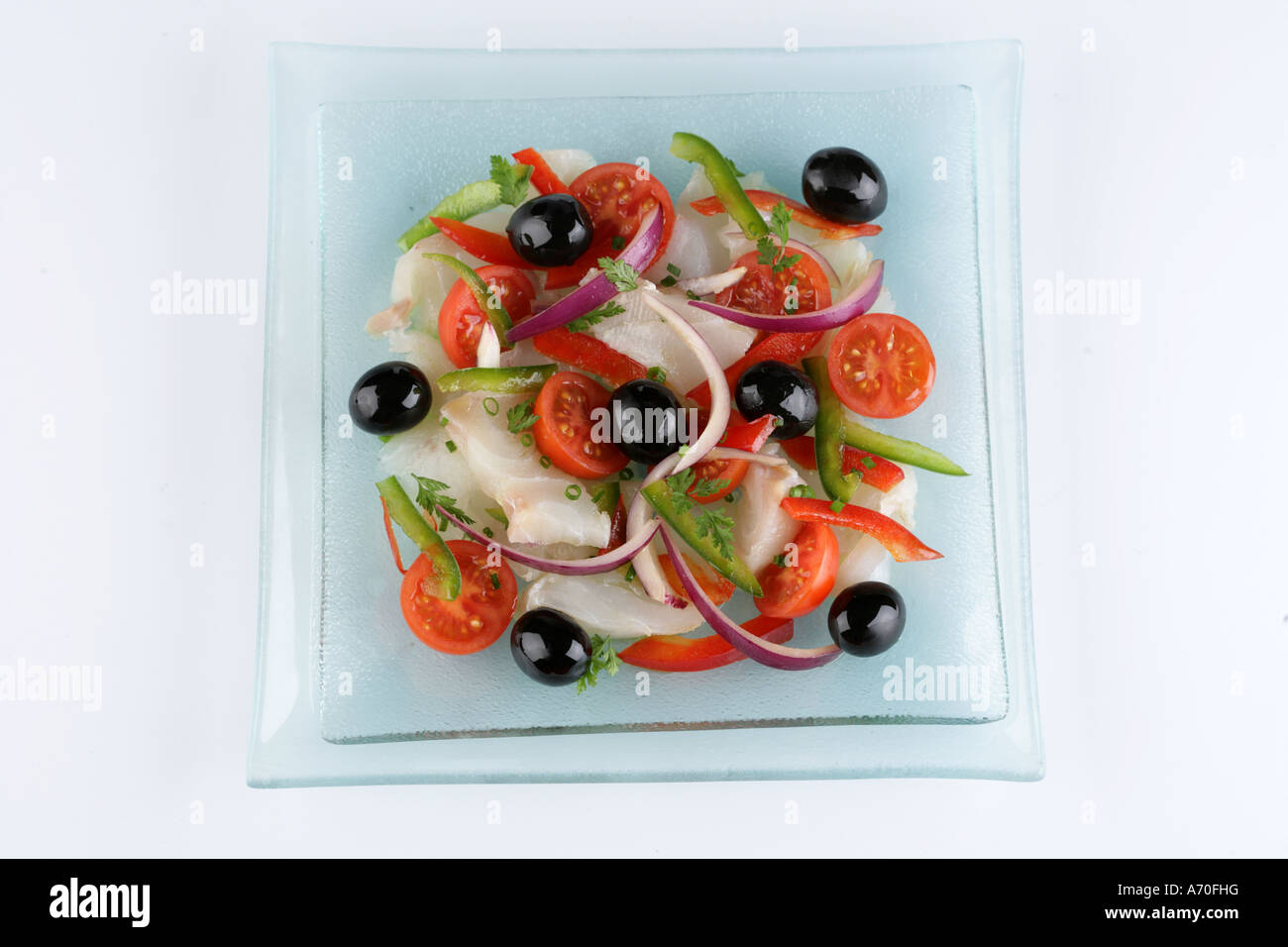 Shredded salt cod salad with manzanilla olives Stock Photo - Alamy