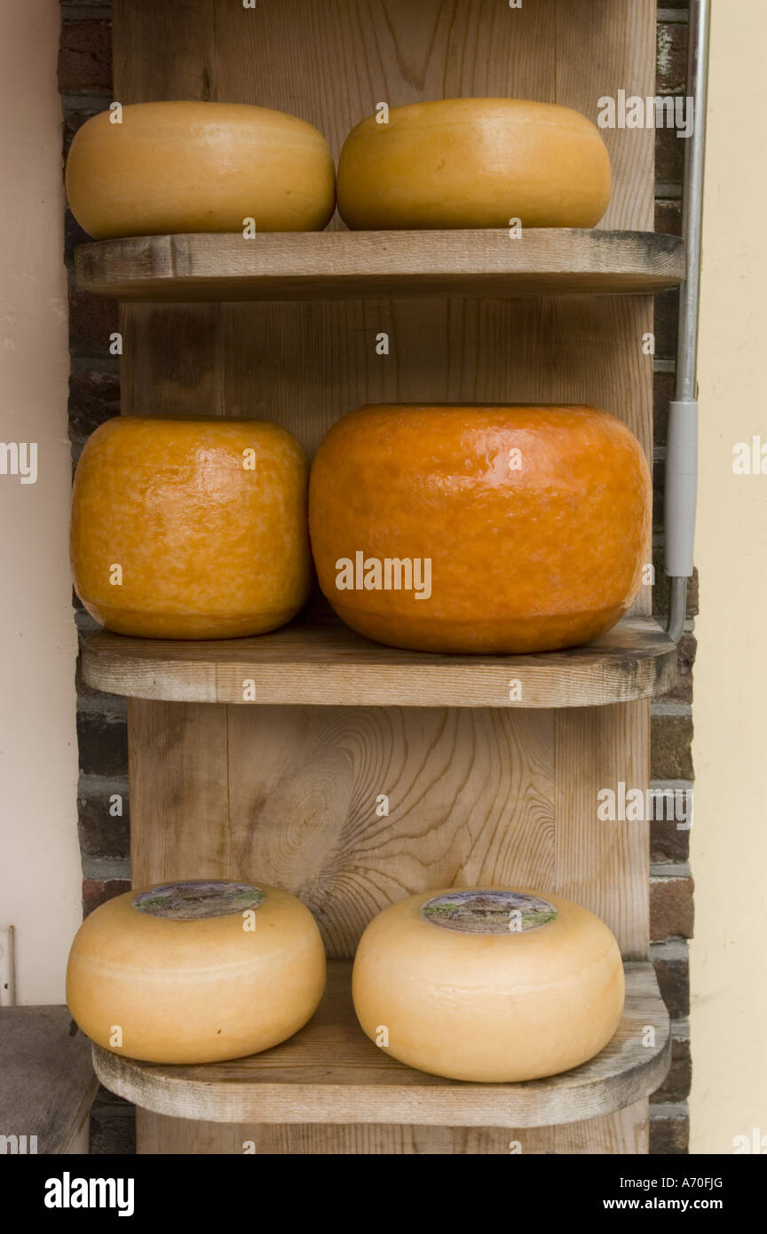 Round pieces of Dutch Edam cheese on display in Edam North Holland ...