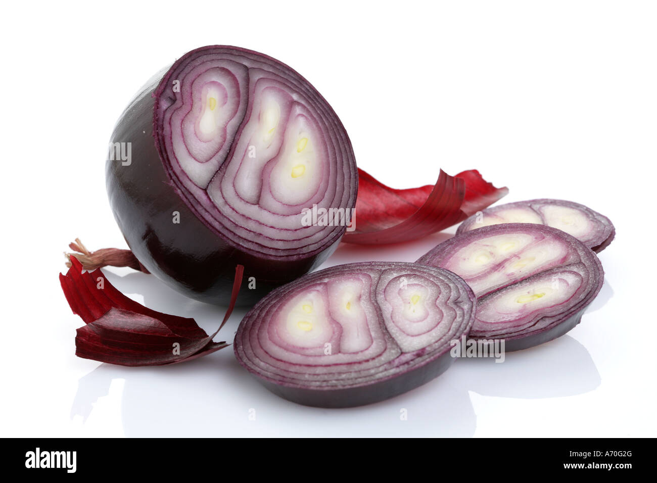 Cut open red onion Stock Photo - Alamy