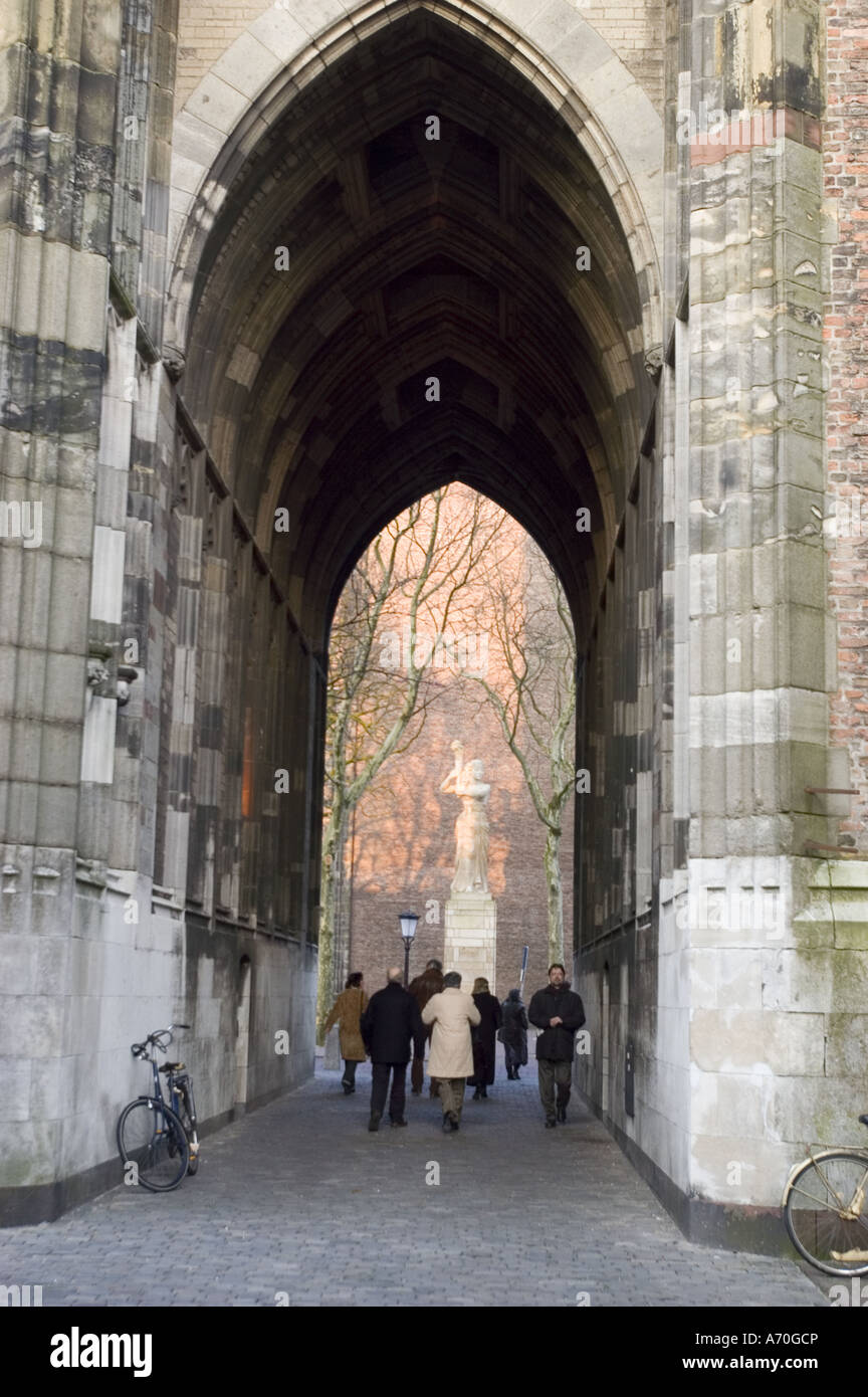 Passage in Gothic Domtoren or Dome Church Tower in Utrecht with Statue ...