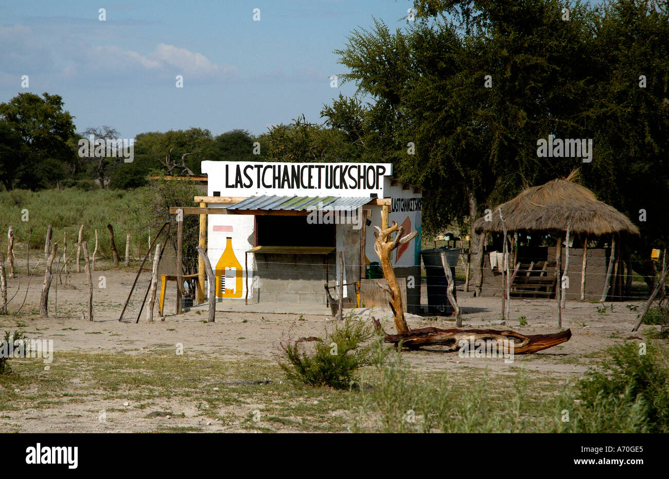 Last Chance Tusk shop at the northern edge of the Kalahari Desert Stock ...