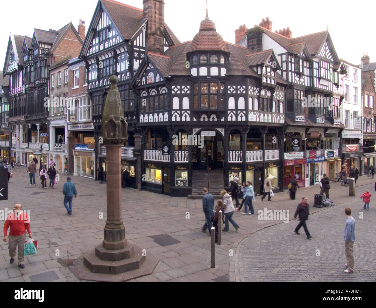 CHESTER CHESHIRE UK February Looking along Eastgate and Bridge Street ...