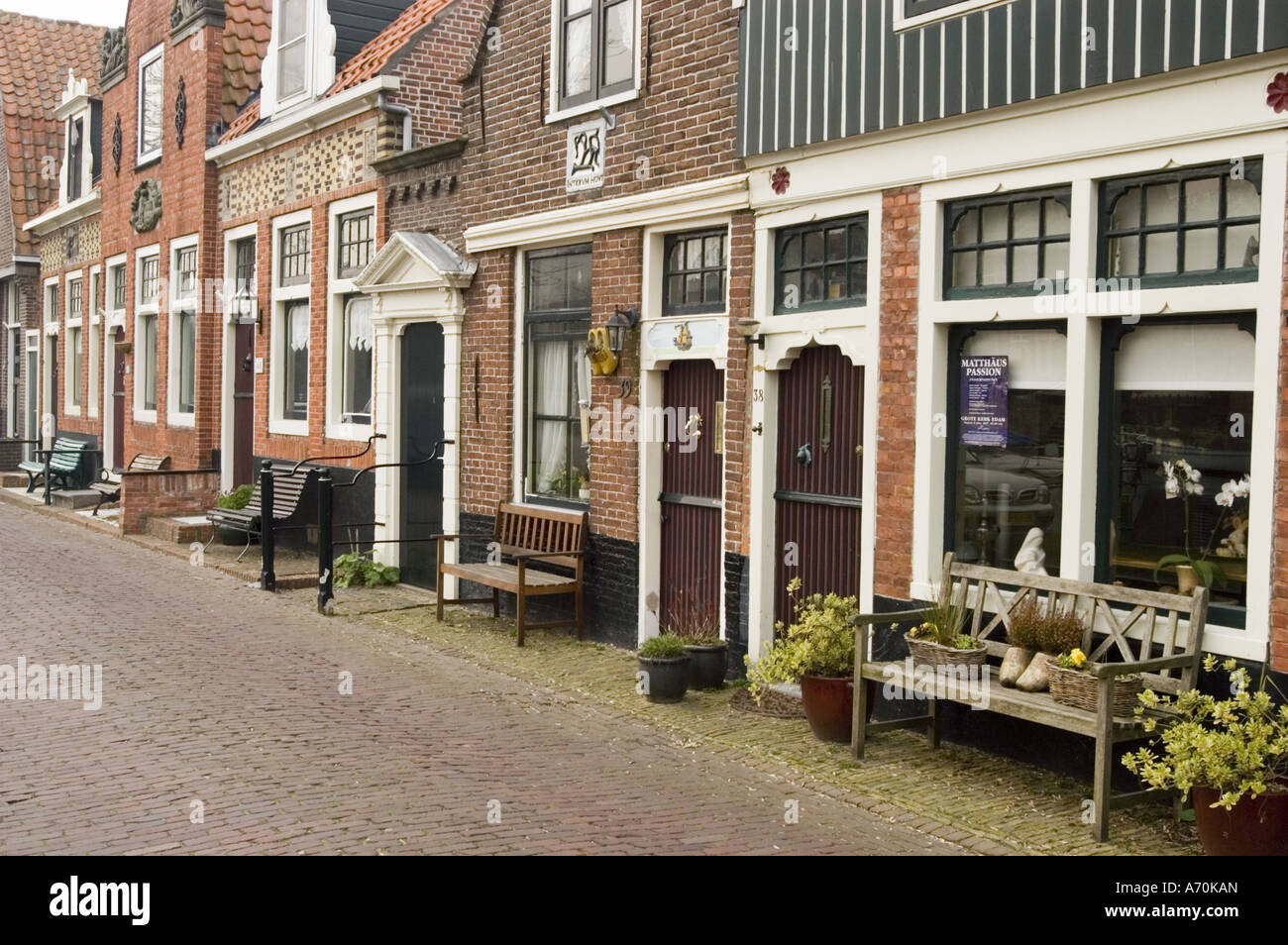 Row of small typical Dutch brick houses in Edam North Holland Stock ...