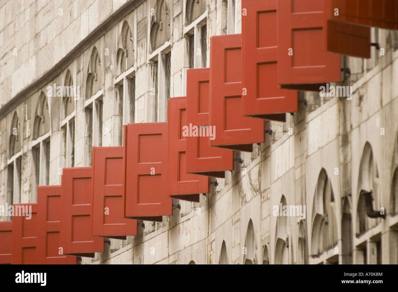 Row of red shutter windows in one of Utrecht University buildings ...