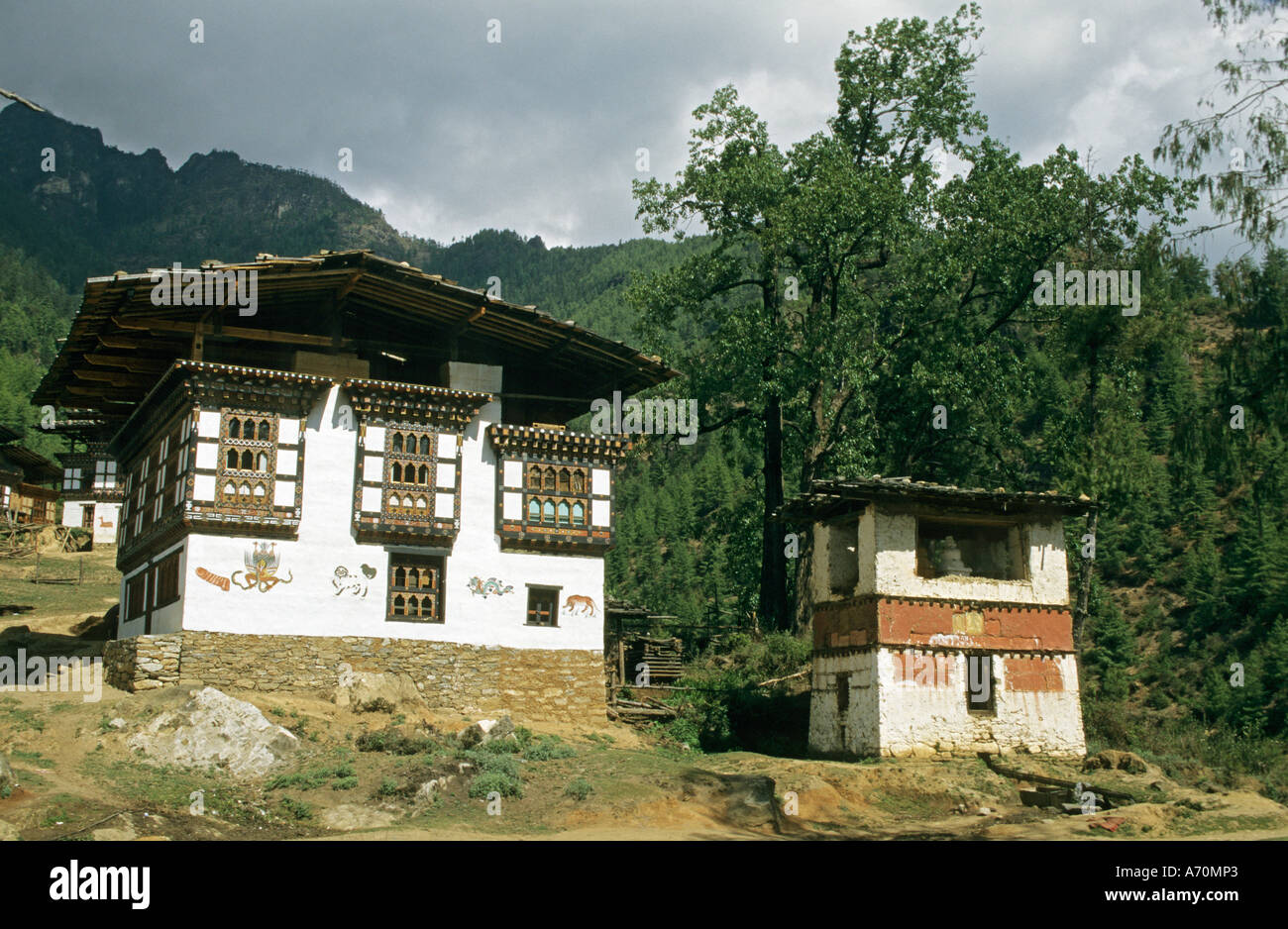 Framework houses in buthan Stock Photo - Alamy