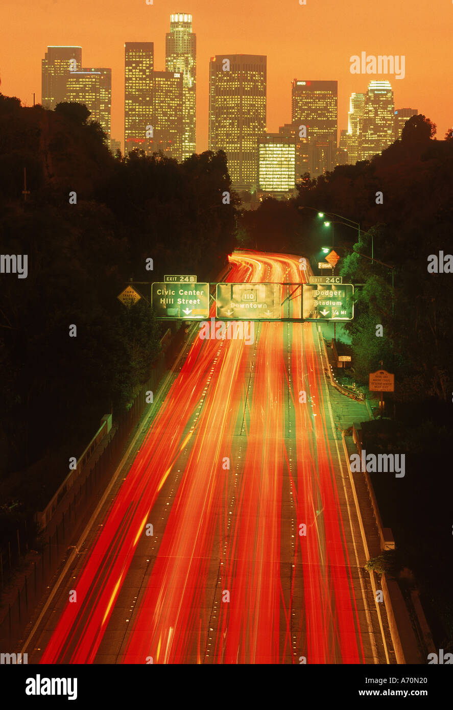 Pasadena Freeway into Downtown Los Angeles at dusk Stock Photo - Alamy