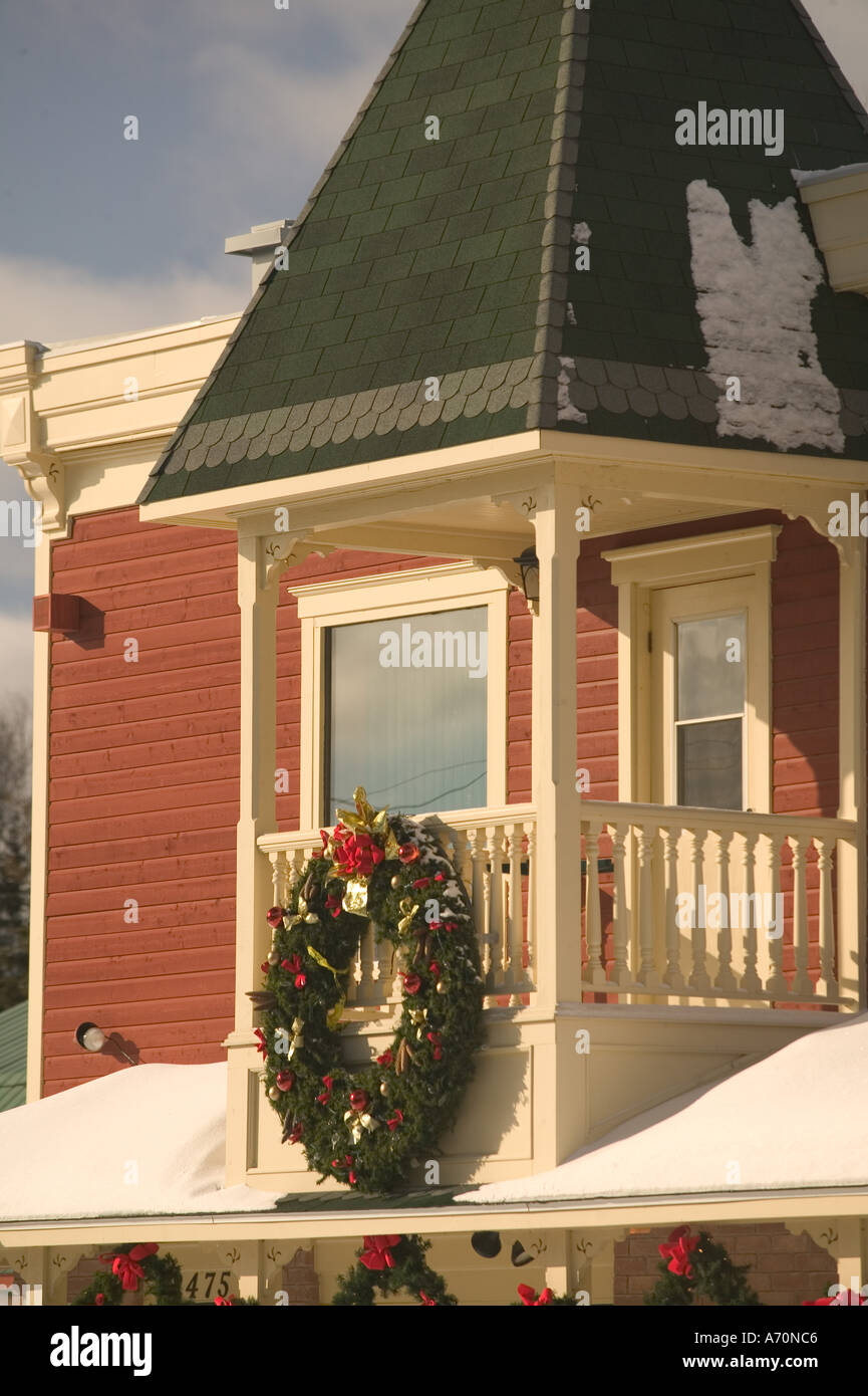Canada, Quebec, The Laurentians: Val David, Building along Main Street ...