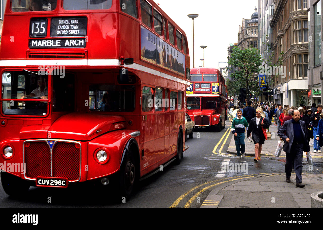 Red double decker buses bus London Oxford Street Stock Photo - Alamy