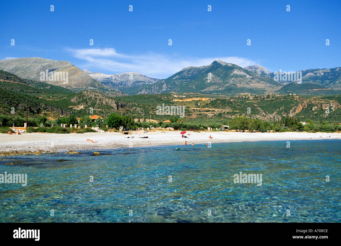 greece peloponnese mani peninsula kardamili a view of the main beach ...