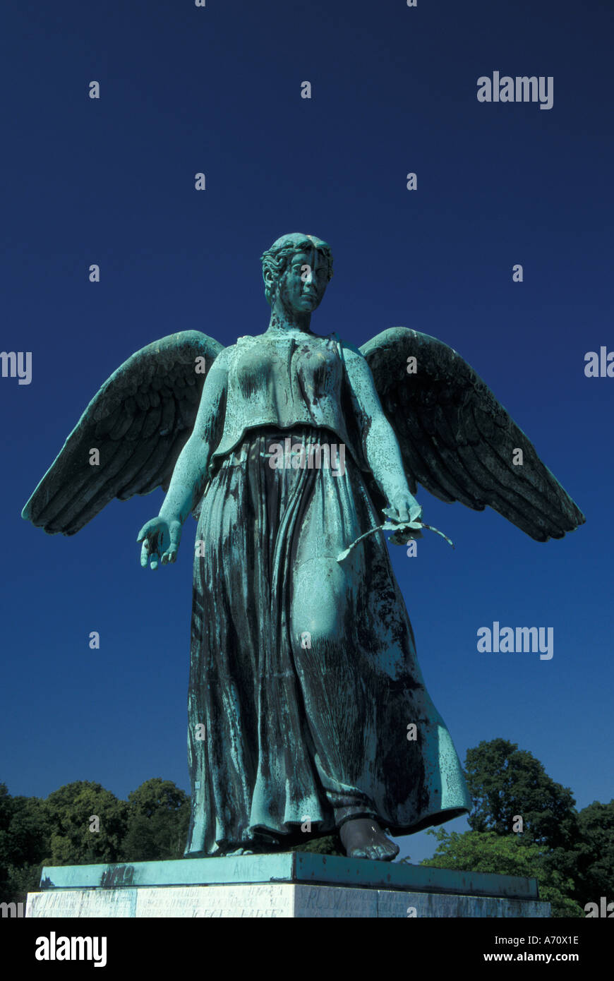 Denmark, Copenhagen Angel Statue in Harbor Stock Photo - Alamy