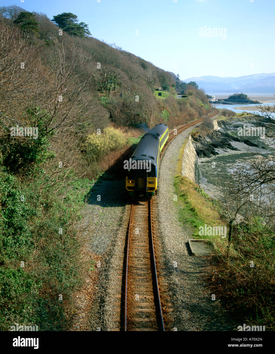 Train on the Cambrian Coast line near Aberdovey Gwynedd North Wales ...